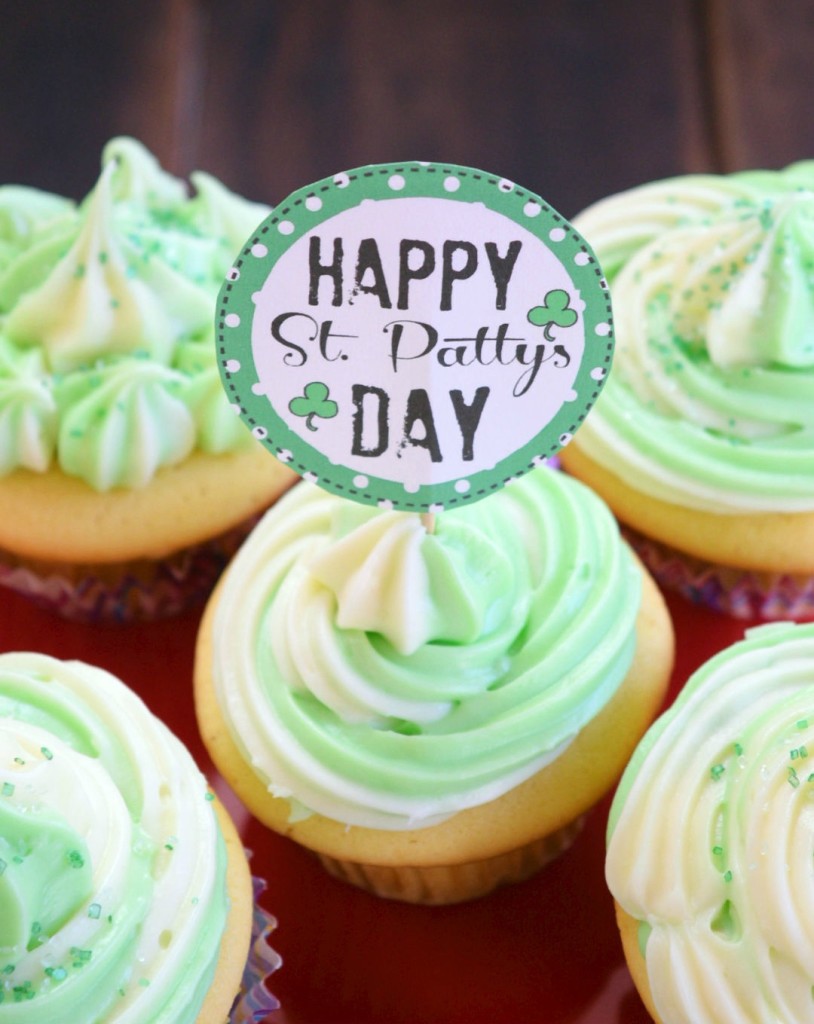 St. Patrick’s Day Cupcake + Printable Cupcake Topper – Three Kids and a ...